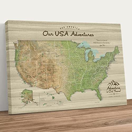 Amazon.com: Holy Cow Canvas US Travel Map with Pins on Canvas, National ...