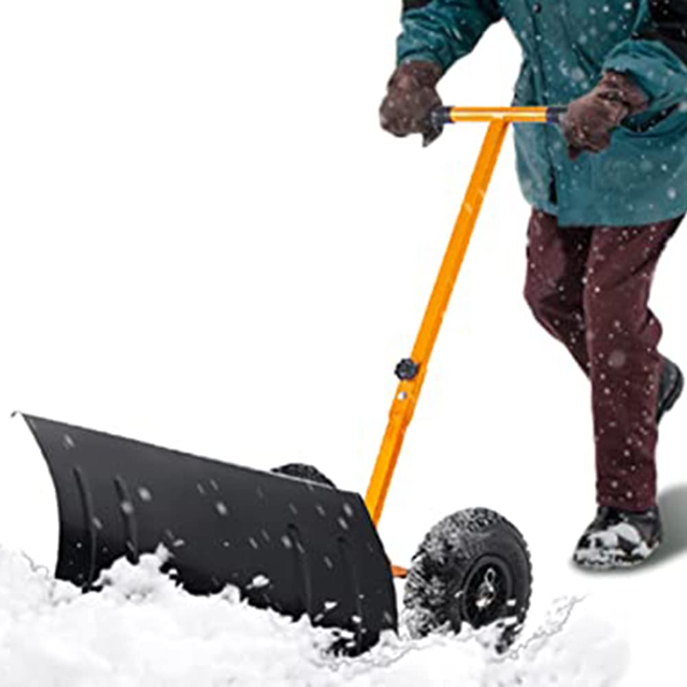 Metal Heavy Duty Snow Plow Shovel Pusher With Wheels Driveway ...