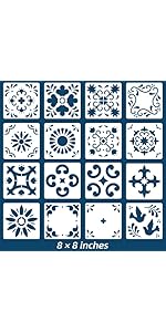 Amazon.com: 16-Pack Spanish Tile Stencil Set (8X8 Inch) Authentic ...