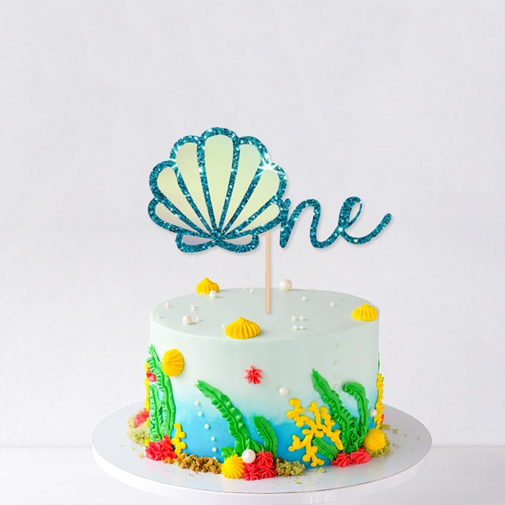 Amazon.com: Glitter Mermaid Shell One Cake Topper, Happy 1st Birthday ...
