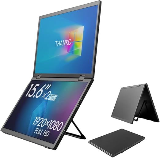 Amazon.co.jp: THANKO 上下2画面拡張ポータブルモニター DUALDPHBK 2画面 デュアルディスプレイ デュアル ポータブル モバイル 画面拡張 薄型 15.6 ...