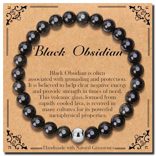 Amazon.com: BONNY BOXX 6mm Natural Stretch Black Obsidian Bracelet for ...