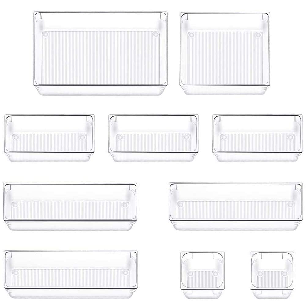 Evance 10pcs Clear Drawer Organizer, Desk Drawer Organizer Trays with 5 ...