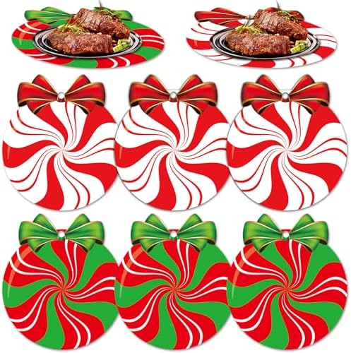 Amazon.com: 6Pcs Christmas Placemats Plastic Peppermint Candy Placemats ...