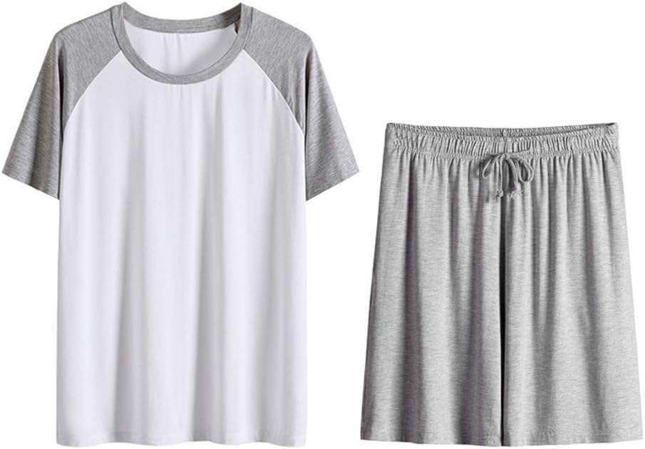 Men's Short Sleeve Pajamas Set Raglan Cotton Soft Sleep Sets Knee ...