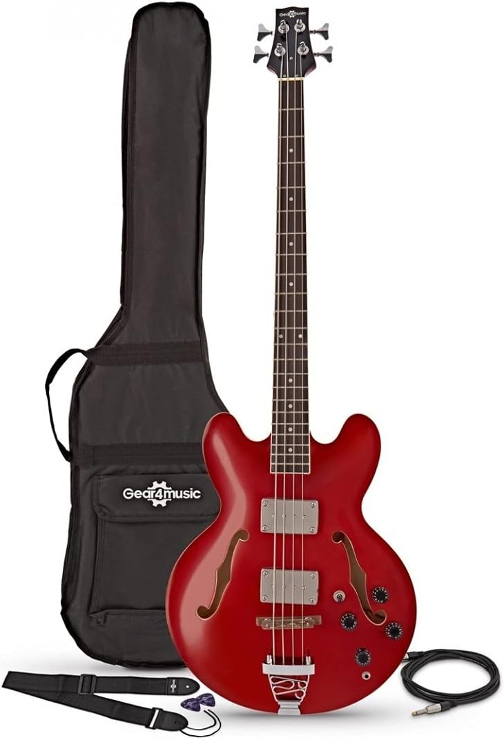 Semi Acoustic Bass Guitar San Francisco by Gear4music Red Wine : Amazon ...