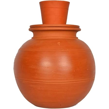 Village Decor Handmade Earthen Clay water pot with Lid & 304 Stainless ...