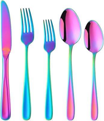 Amazon.com | 20 Piece Rainbow Silverware Set, ENLOY Colorful Stainless ...
