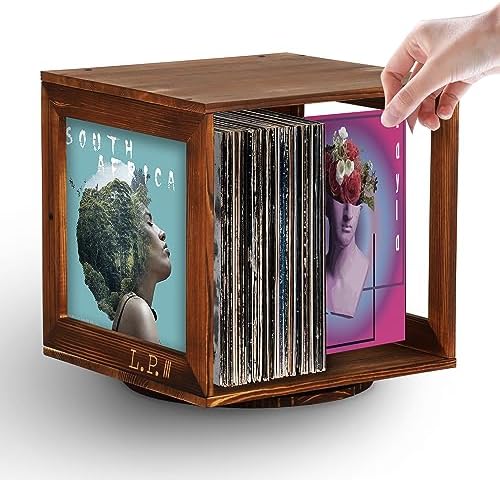 Amazon.com: MYOYAY Rotate Vinyl Record Storage Cube Box Rolling Wooden ...