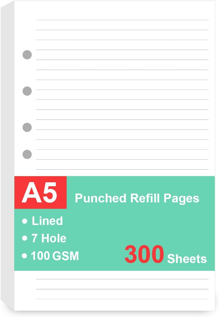 Amazon.com : 7-Hole Lined Refills Paper, A5 Filler Paper for Planner ...