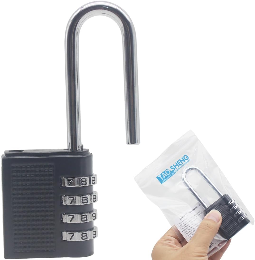 TAOSHENG Long Shackle Combination Padlock, 4-Digit Combination Metal ...