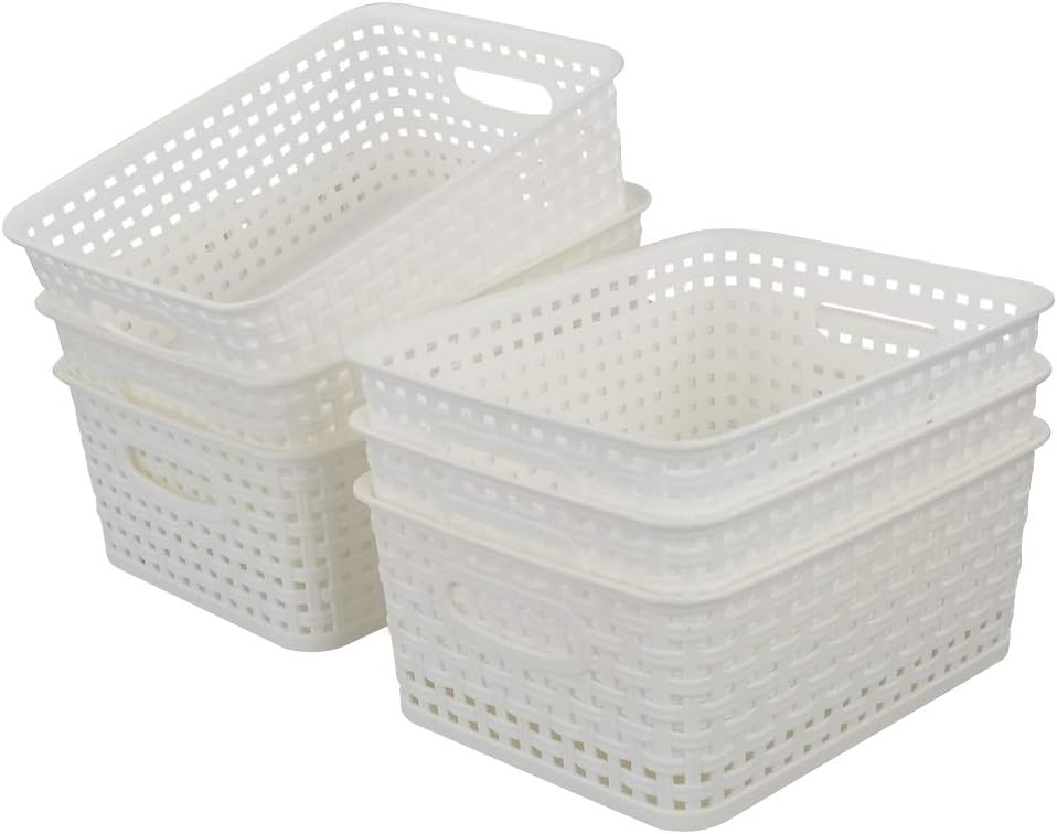 Amazon.com: Bringer White Plastic Weave Storage Baskets, 6-Pack, F ...