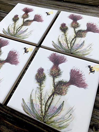 Thistle and Honeybee Ceramic Tile – Indoor and Outdoor Use, Home Decor ...