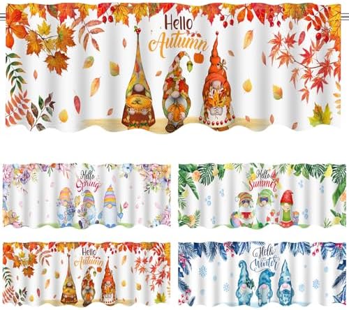 Amazon.com: Preboun 4 Pack Autumn Gnomes Windows Valances Winter Gnomes ...