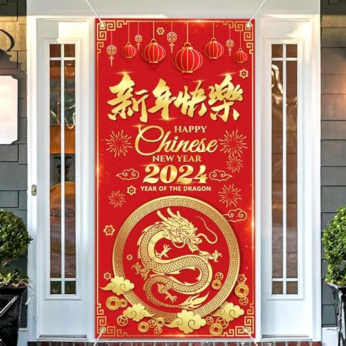 Amazon.com: Chinese New Year Decorations 2024 Door Cover Banner, Happy ...