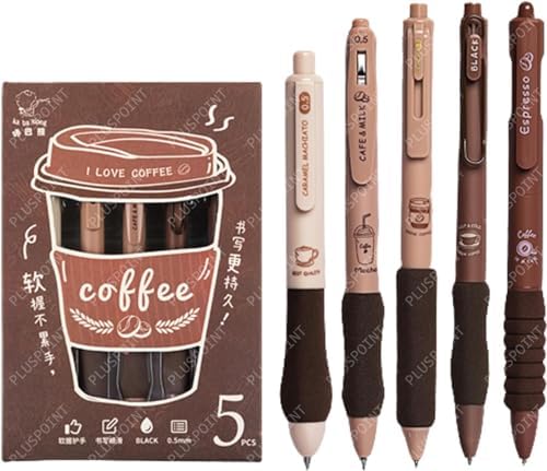 PLUSPOINT 5Pcs Coffee Theme Cute Gel Pens Set Blue Ink Pens Fine Point ...