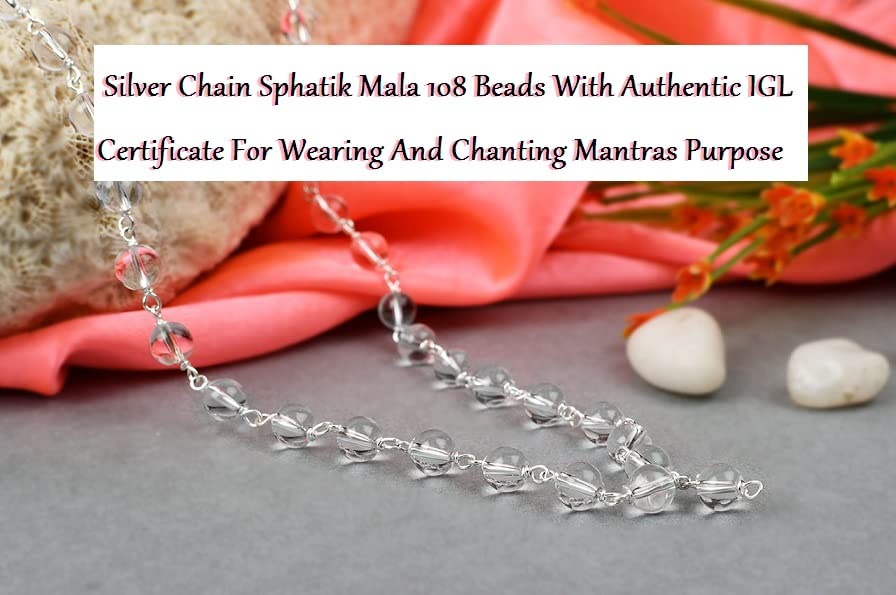 Buy All Stone Sphatik Mala Silver Chain Original Certified 108 Beads ...