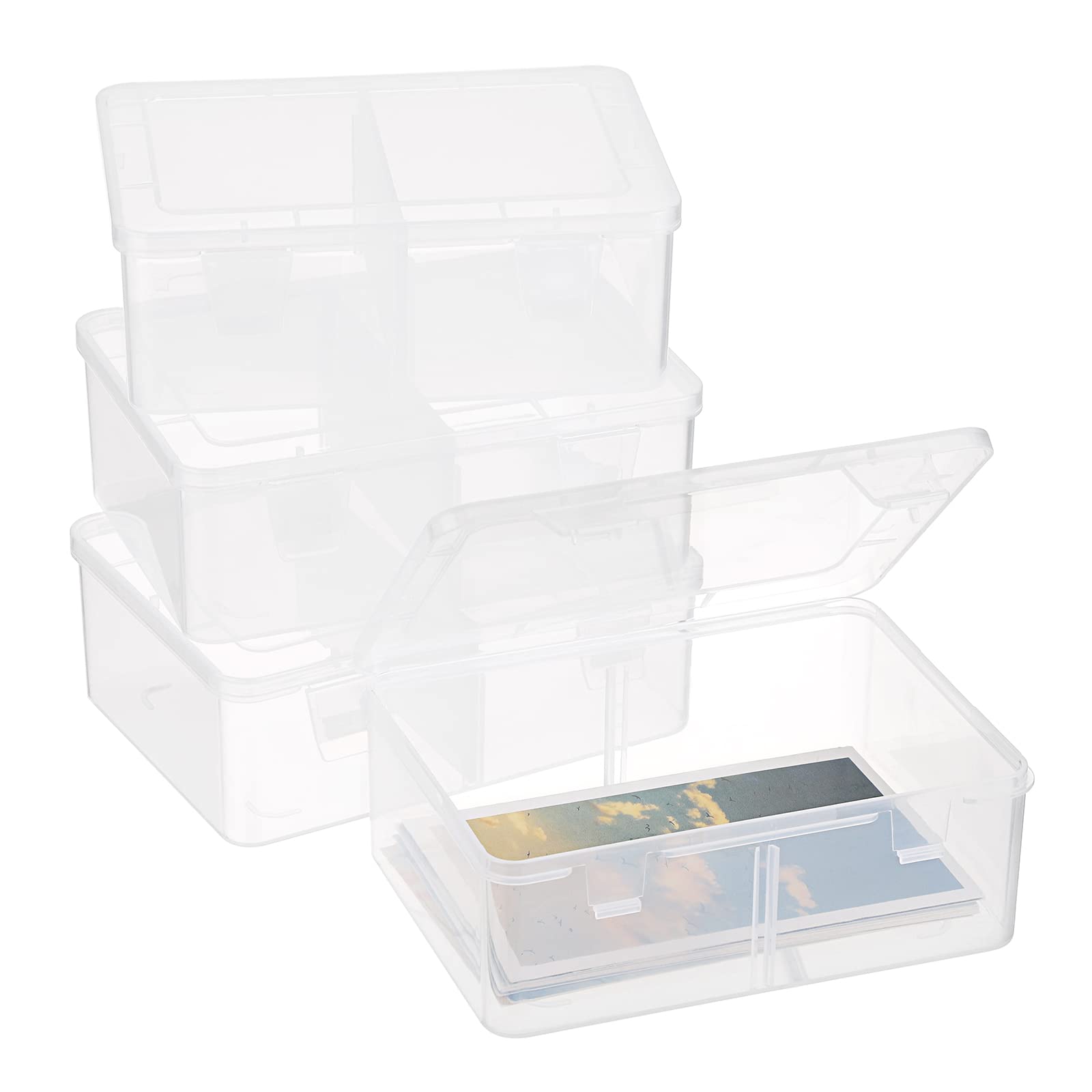 BSTKEY Pack of 4 Plastic Photo Storage Boxes Index Card Holder, Clear 4 ...
