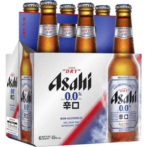 Amazon.com : Asahi Super Dry 0.0 Non Alcoholic (Pack of 6) 11.2oz Bottles 330 ML Zero Alcohol ...