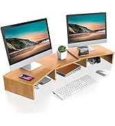 FITUEYES 2 Tiers Monitor Stand Wood PC Laptop Computer/TV Screen Riser ...
