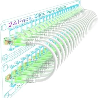 Cat6 Patch Cables 2 ft (24 Pack), Flexible Cat6 Ethernet Patch Cable ...