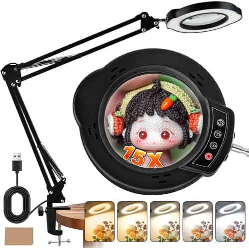 Amazon.com: 15X Magnifying Glass Desk Lamp with Base and Clamp, 5 Color ...