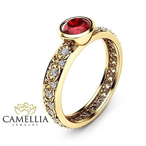 Amazon.com: Natural Ruby Engagement Ring 14K Yellow Gold Vintage Ring ...