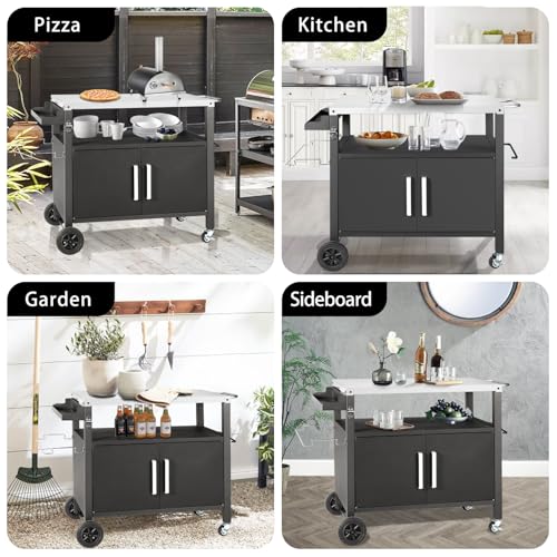 Kendane Grill Cart Table with Big Storage Cabinet, Movable Outdoor ...