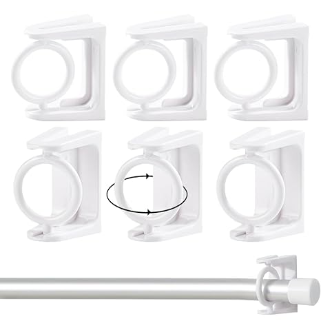 HASTHIP® 6Pcs Round Hook Rotating Curtain Rod Bracket, Wall Mounted Rod ...