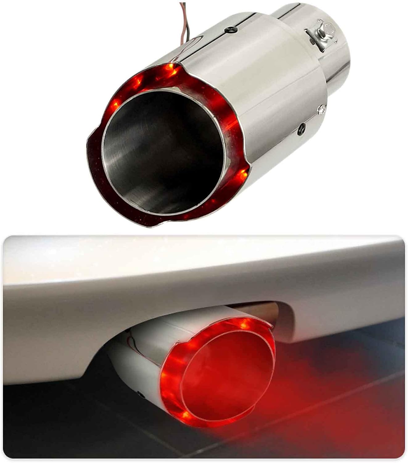Amazon.com: Vechkom 2.5'' Inlet 63mm Exhaust Tips With Red Flame LED ...