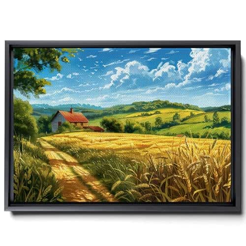 Amazon.com: hometown scene wall art, small house, farm, cattle, fields ...