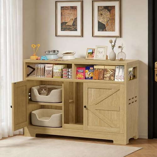 Amazon.com: Cat Litter Box Furniture Enclosure Cabinet with 6 Storage ...