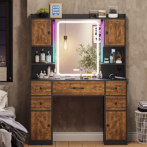 Amazon.com: Tiptiper Large Makeup Vanity with Lights, Vanity Desk with ...