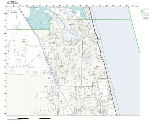 Amazon.com : ZIP Code Wall Map of Jupiter, FL ZIP Code Map Laminated ...