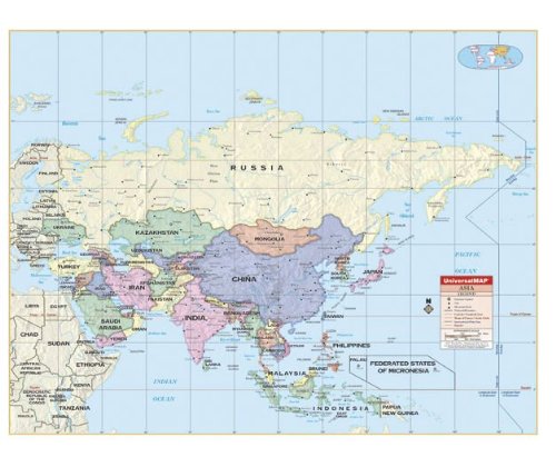 Asia Essential Classroom Wall Map on Roller W/ Backboard: Amazon.com ...