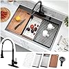 Kitead 33x19 Black Drop In Kitchen Sink with Faucet - 33 Inch Drop In ...