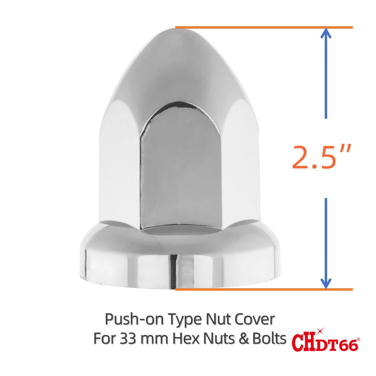 CHDT66 33 mm Chrome Lug Nut Covers with Flange - Push on Fitting - ABS ...