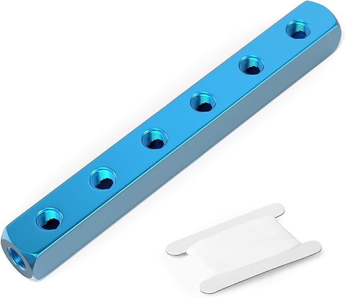 TAILONZ Pneumatic 1/4" Blue 6 Way 9 Port Aluminum Shunt Block Air ...