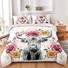 Amazon.com: BDUCOK Highland Cattle Comforter Sets,Rose Flower Highland Cow Bedding Sets for Kids ...
