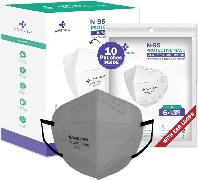 Careview N95 Cotton Reuseable N95 Mask (Grey, Without Valve, Pack of 10 ...