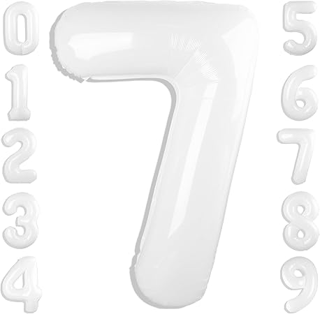 Amazon.com: 40 Inch Number 7 Balloon, White Seven Birthday Decor, 7 17 ...