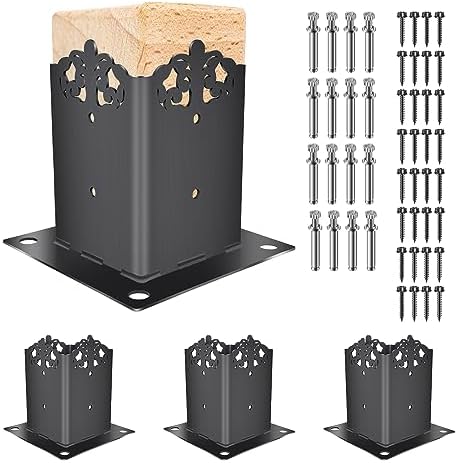 4x4 Post Base,Pergola Brackets kit 4Pcs Wood Deck Fence Post Heavy Duty ...