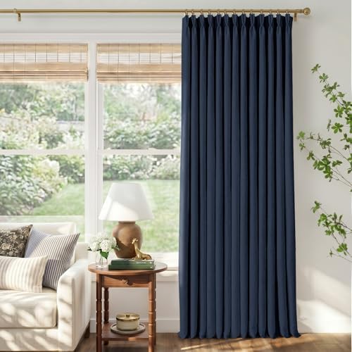 Amazon.com: CAPALOCA Navy Blue Linen Pinch Pleated Curtains Blackout ...