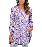 ENMAIN Womens 3/4 Sleeve Tunic Tops V Neck Casual Loose Fit Black Brown ...