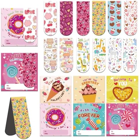 Amazon.com: APKULEEP 36 Pcs Valentine Magnetic Bookmarks with Cards for ...