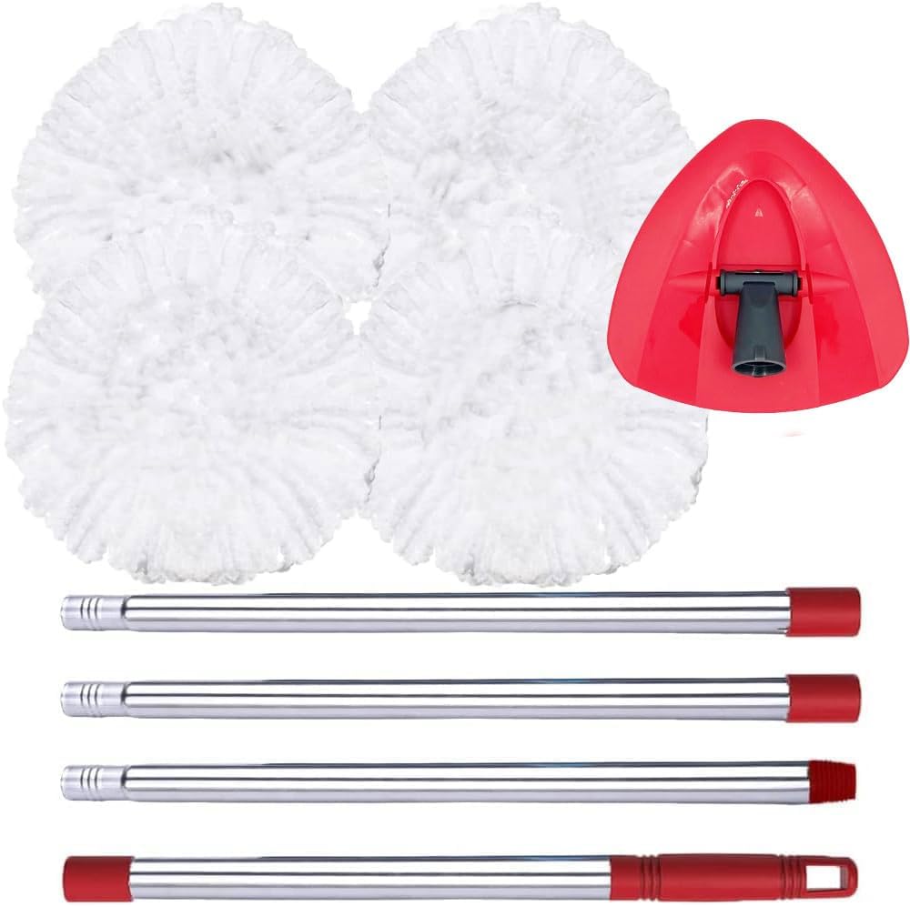 Amazon.com: 4 Pack Mop Replace Head + Mop Handle + Mop Head Base ...