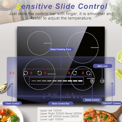 Noxton Induction Cooktop 4 Burners, 24 Inch Induction Stove Slide Touch ...