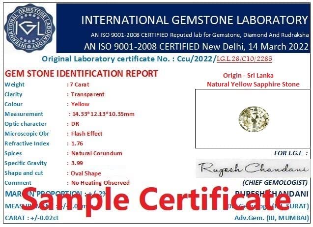 Buy QUEEN-GEMS 5 Carat Yellow Sapphire Stone Original Certified Rashi ...