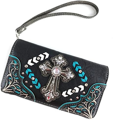 Justin West Trendy Western Cross Rhinestone Leather Conceal Carry Top ...