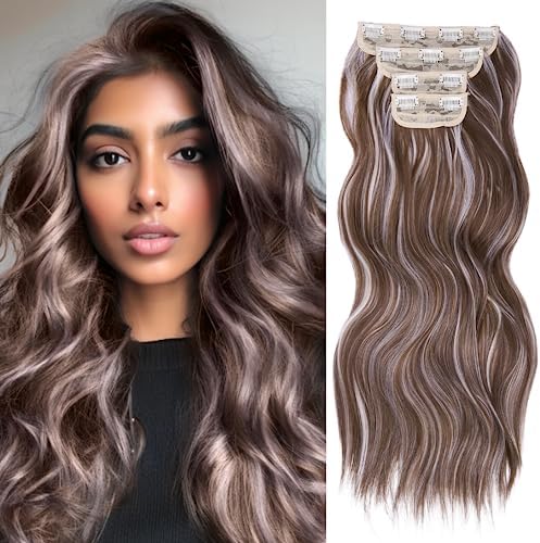 Amazon.com : Clip in Hair Extensions Long Wavy Curly Hairpieces for ...